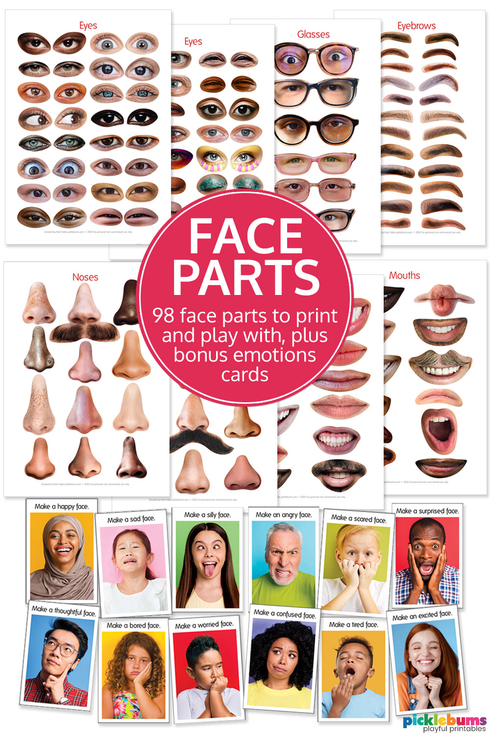 Printable Face Parts Cutouts for Loose Parts Play - Picklebums